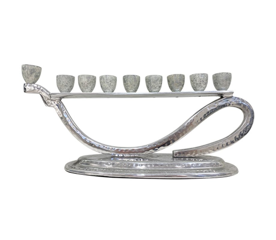 Chanukah Menorah on Curving Snake Design, Hammered Finish - 14" Height ...