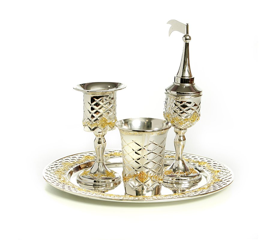 Four-Piece Havdalah Set, Silver Plate with Gold Elements - Diamond ...