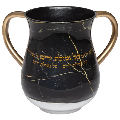 Netilat Yadayim Wash Cup, Black and Gold - Repeating Al Netilat Yadayim ...