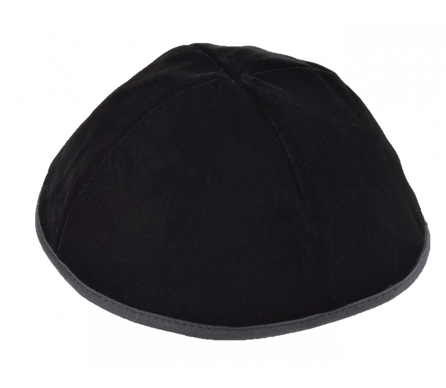 Black Four Section Suede Kippah With Lines And Trim Set Zion Judaica ...