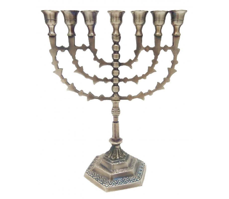 Seven Branch Menorah with Arrow Design Branches and Blue Base, Pewter ...