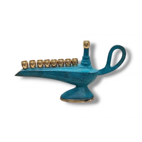 Small Aladdin Lamp Patina Chanukah Menorah, For Candles - 7 Inches ...