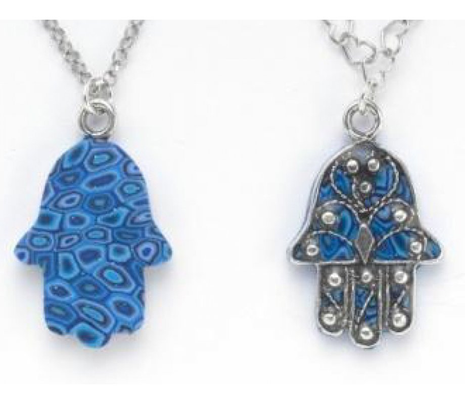 Small Blue Oriental Hamsa Necklace | aJudaica.com