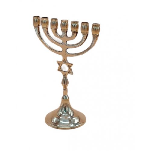 Small Seven Branch Menorah of Gold Brass, Decorative Star of David - 6 ...