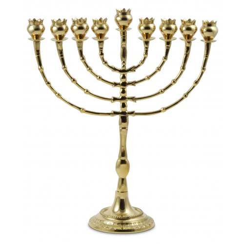 Tall Brass Chanukah Menorah, Cups with Pomegranate Design - 16 Inches ...