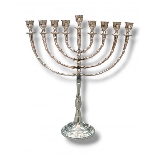 Tall Nickel Plated Classic Chanukah Menorah - 16 Inches | aJudaica.com