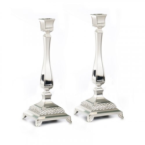 Tall Silver Plated Classic Square Candlesticks, Diamond Design - 14.1 ...