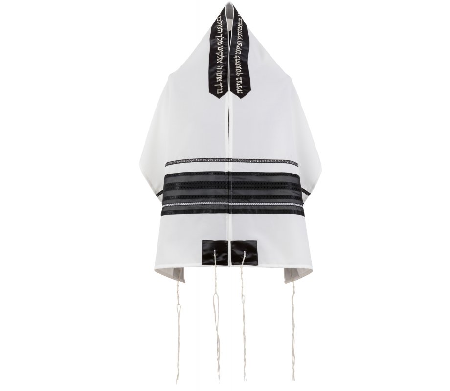 Tallit Set by Ronit Gur in White and Black Gauze Stripes | aJudaica.com