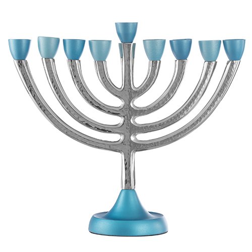 Two Tone, Silver and Blue Chanukah Menorah, Classic Curved Design - 10. ...