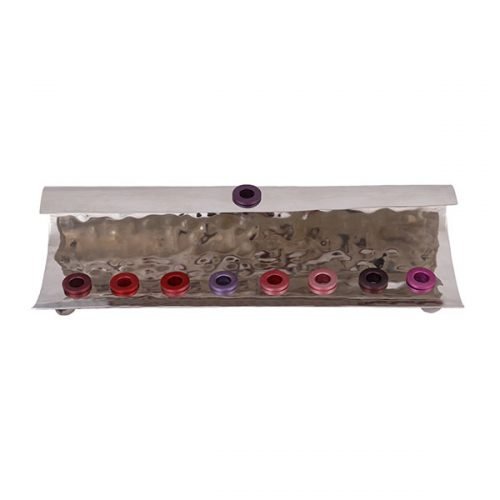 Yair Emanuel Hammered Aluminum Hanukkah Menorah Wave Design - Shades of Red | aJudaica.com